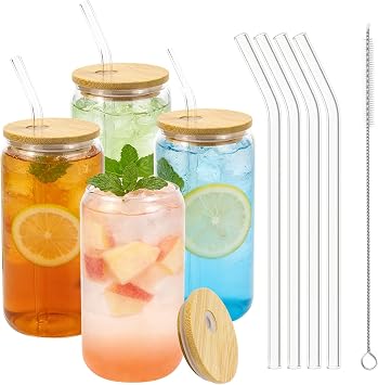 Mjuthy 4er Set Glas mit Deckel und Strohhalm, 500 ml Matcha & Eiskaffee ...