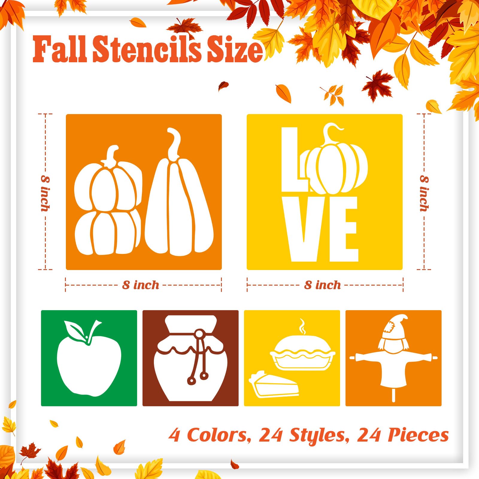 Snapklik.com : 24 Pcs Fall Stencil Set 8 X 8 Inch Plastic Drawing ...