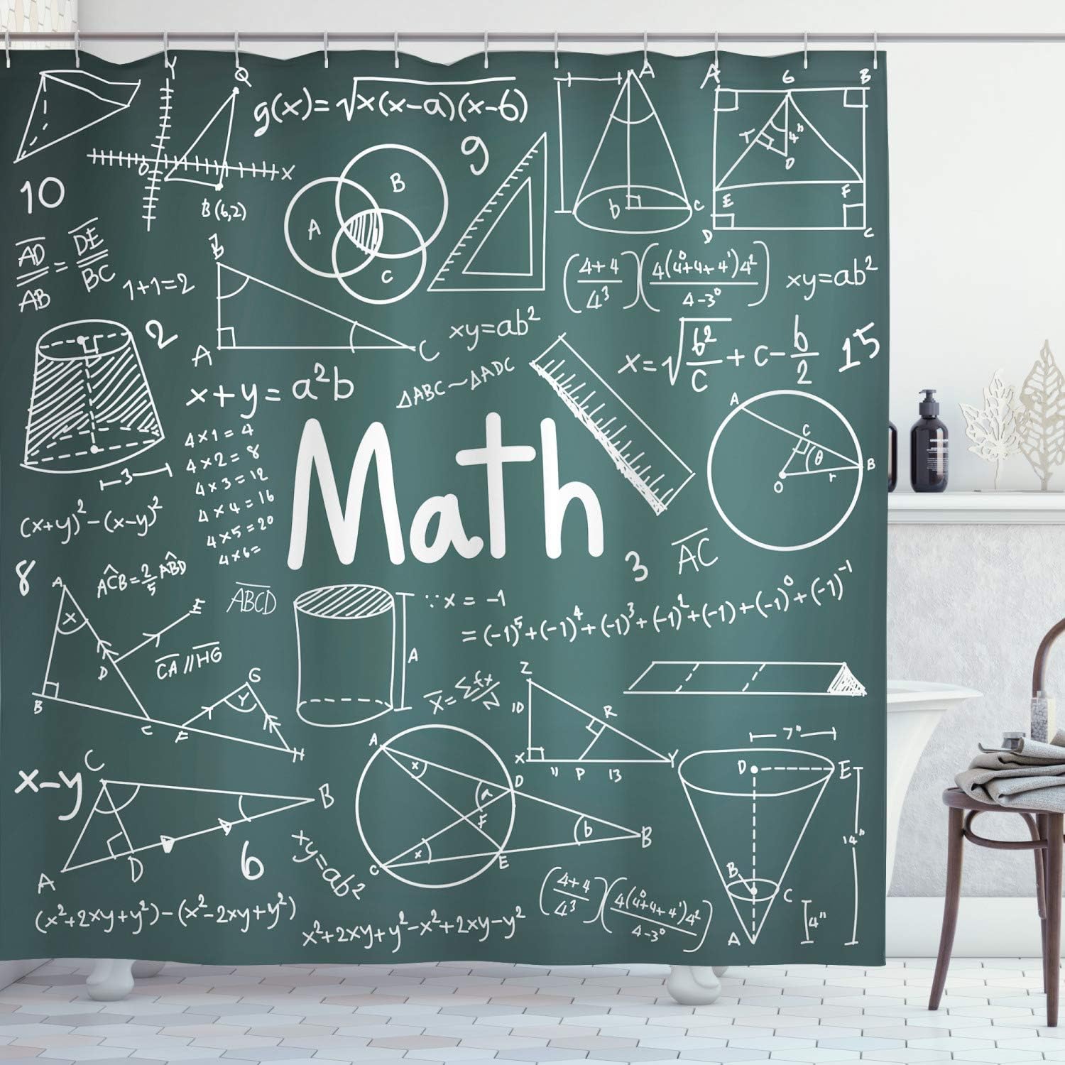 Amazon.com: Ambesonne Mathematics Room Shower Curtain, Board Full of ...