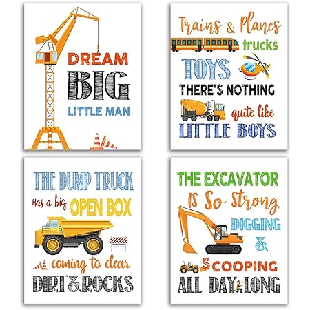 Outus Set of 9 Construction Trucks Inspirational Quote Art Print ...