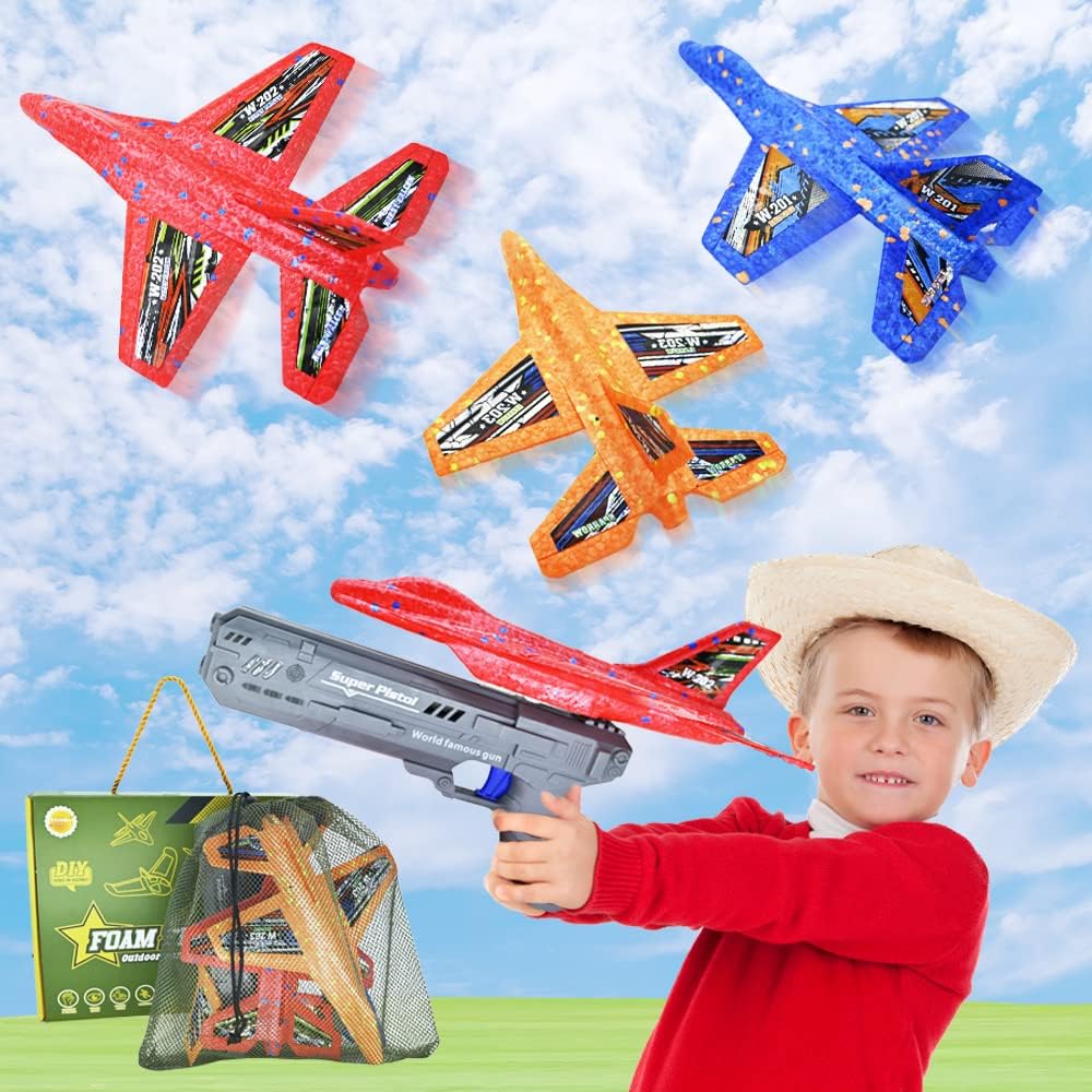 Amazon.com: kkmon 3 Pack Airplane Launcher Toys,Cool LED Fighter Jet ...