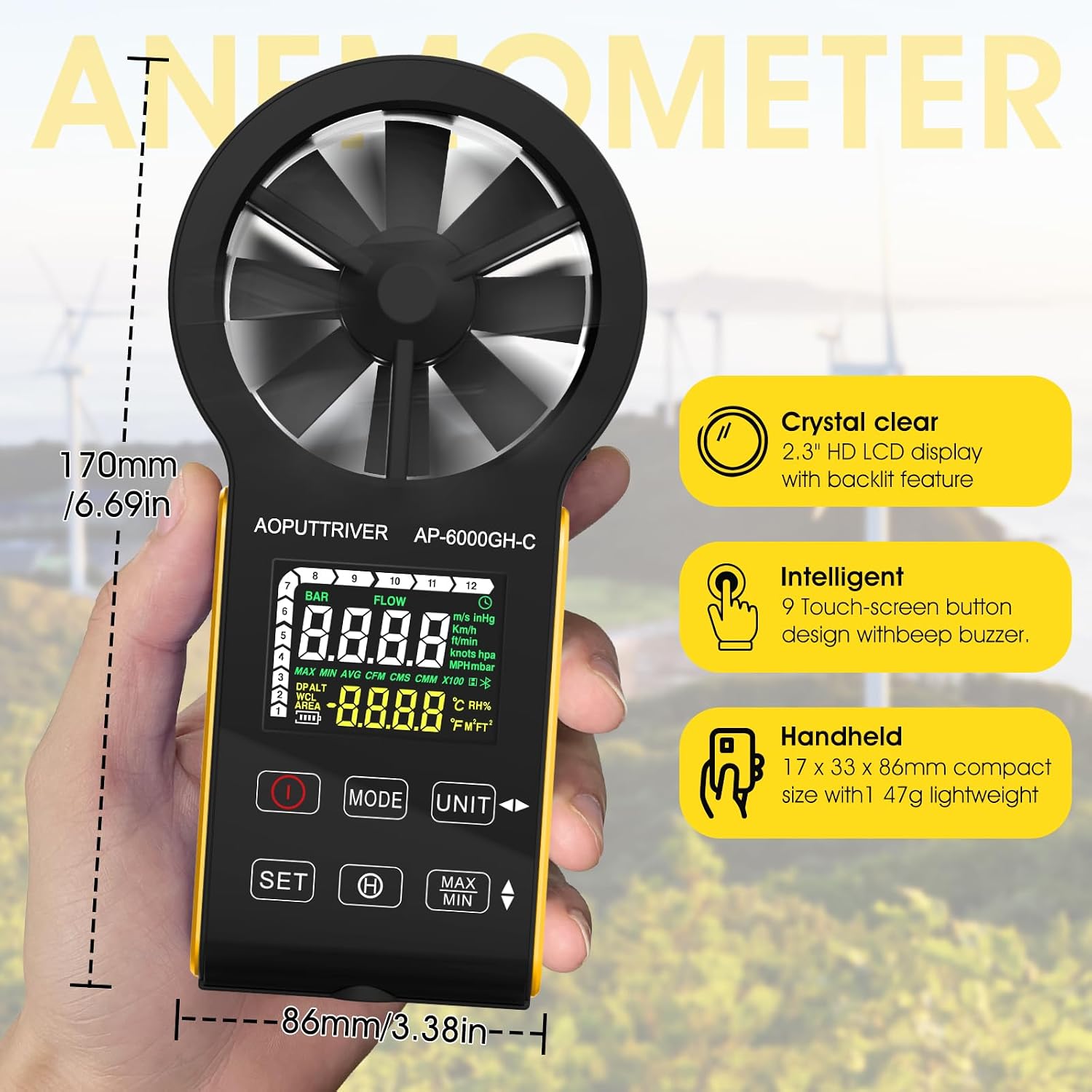 Rechargeable Anemometer, Wind Speed Meter Color Philippines | Ubuy