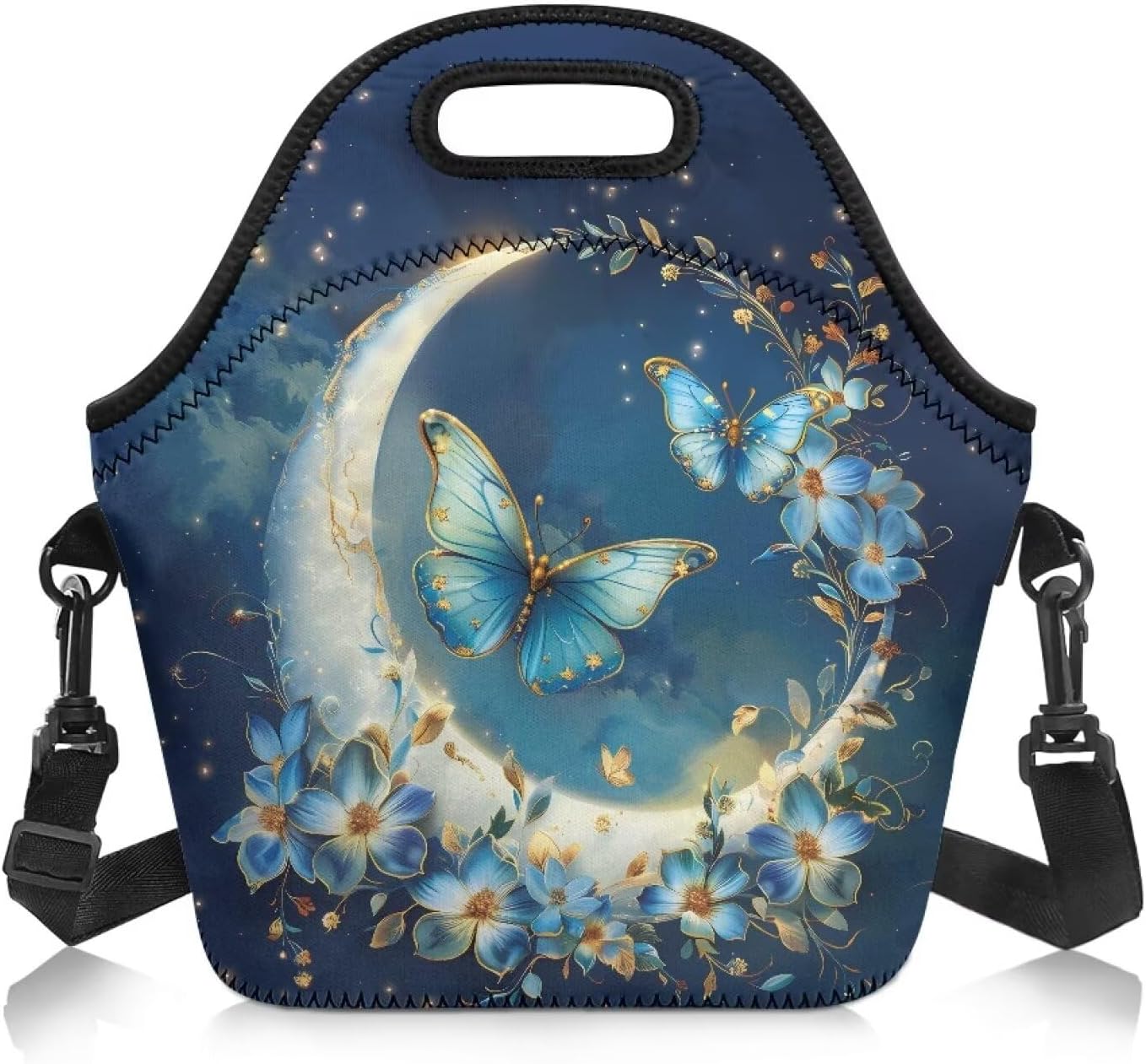 Amazon.com: Suhoaziia Blue Butterfly Moon Kids Large Capacity Lunch Bag ...