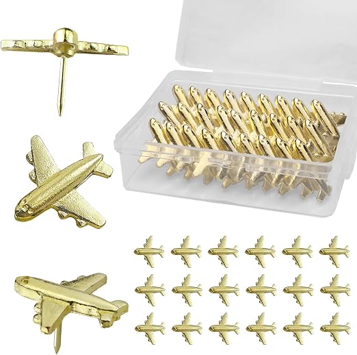Amazon.com: Gold-Tone Airplane Push Pins 30 Pack - Metal Thumb Tacks ...