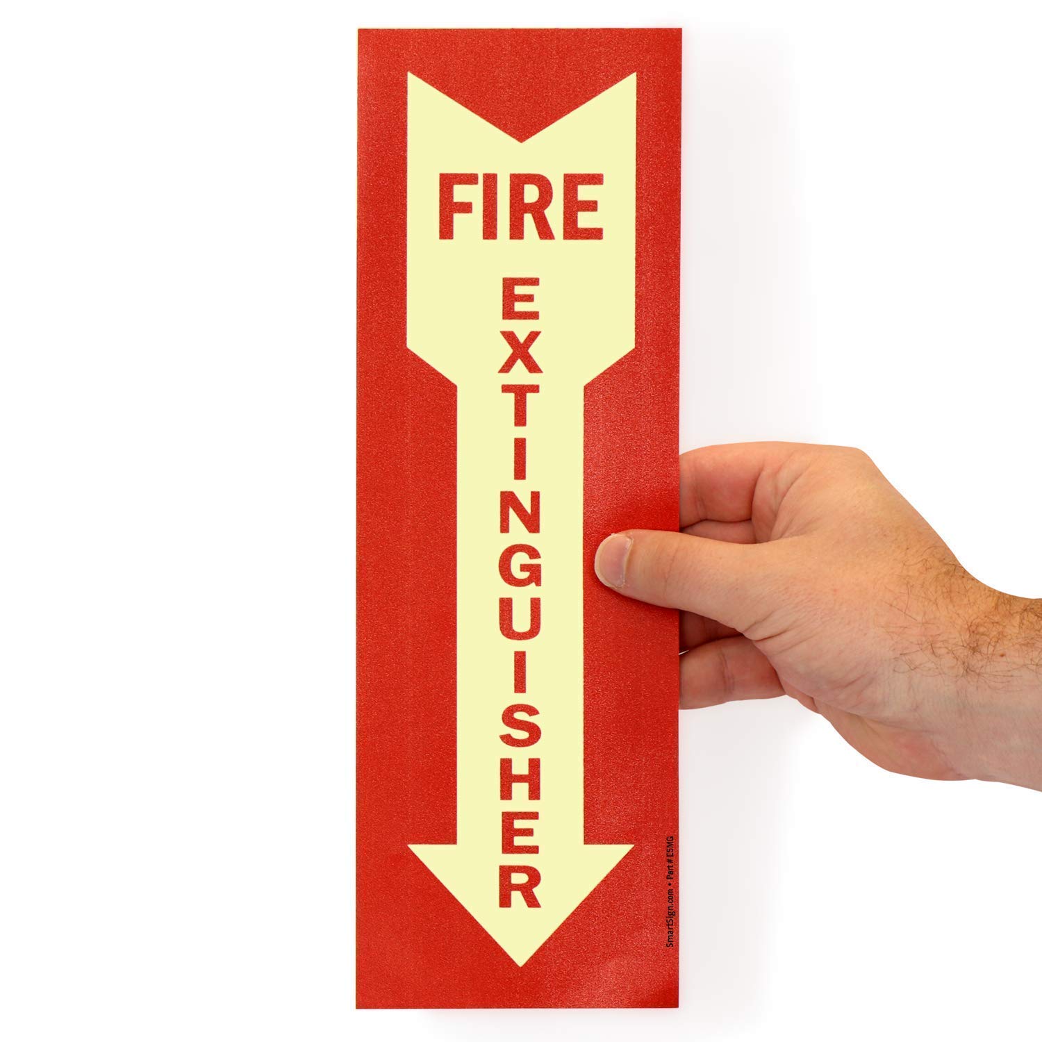 SmartSign “Fire Extinguisher” Label with Downward Arrow | 4" x 12" Glow ...