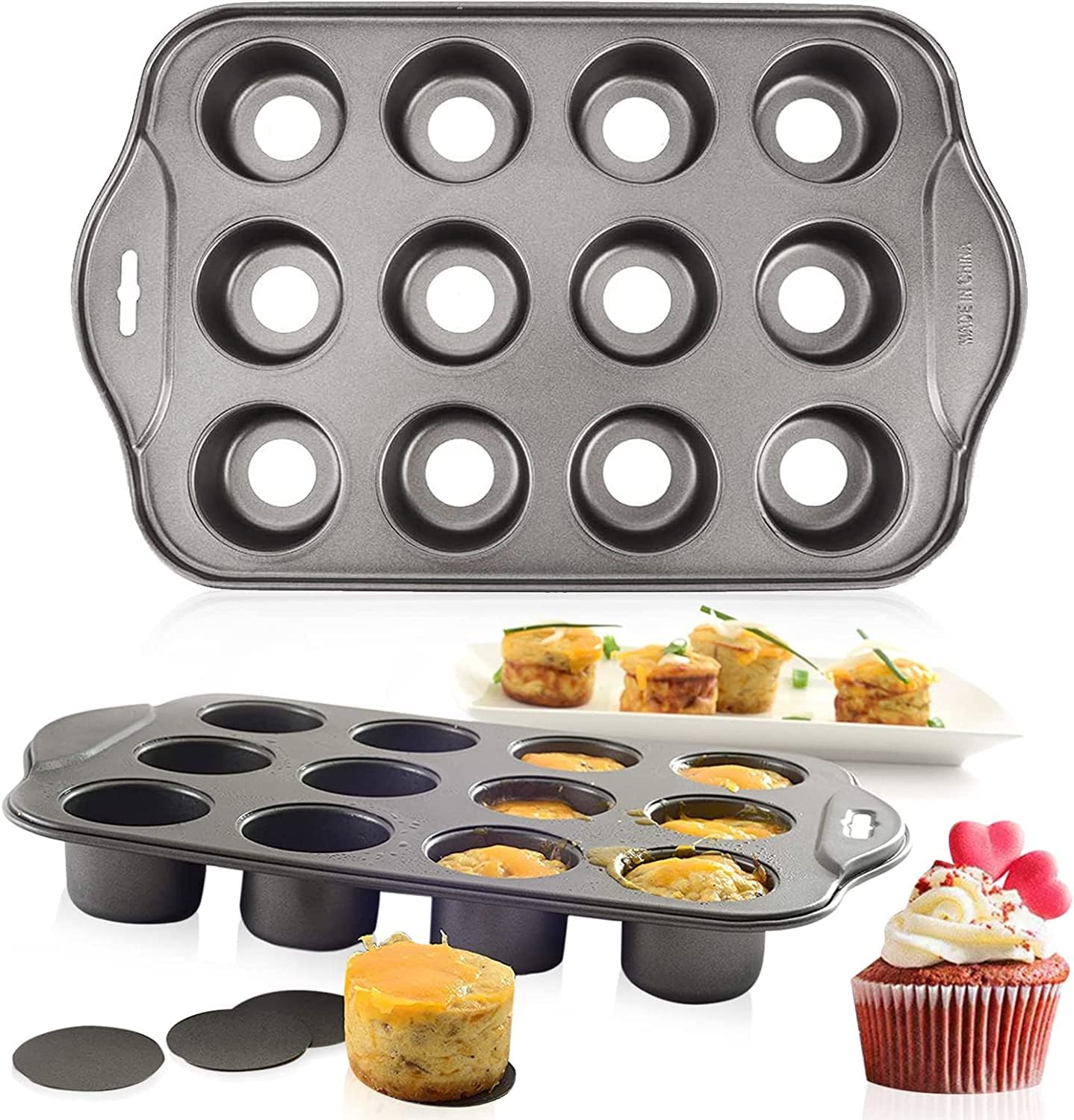 Amazon.com: PLAZOTTA 2 Pack 12 Cavity Mini Cheesecake Pan, Mini Muffin ...