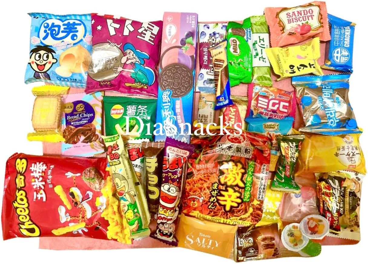 Amazon.com : DiaSnacks Deluxe Asian Dagashi Mystery snack box 57 pieces ...