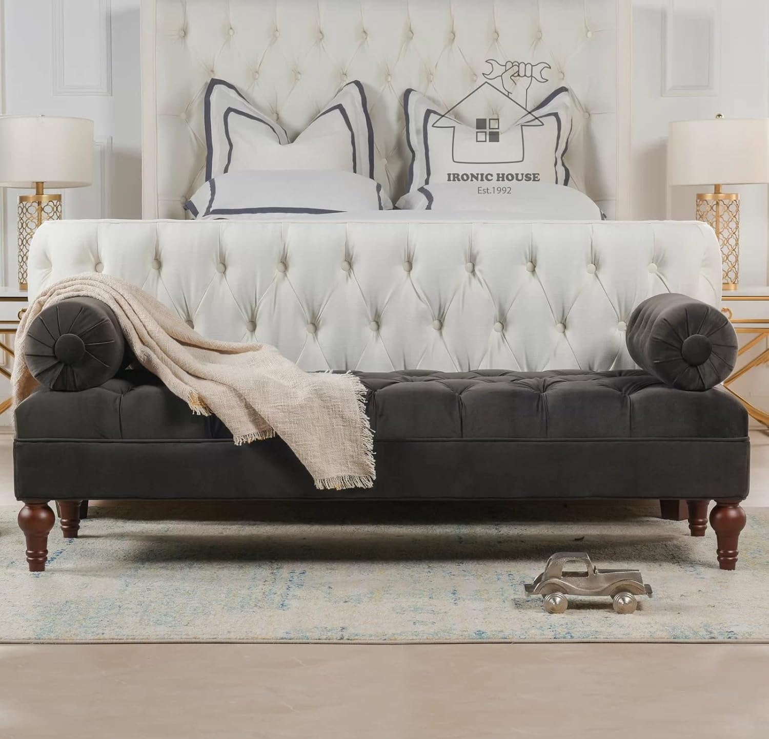 IRONIC HOUSE Upholstered Bench Bolstered Lounge Entryway Bench Three ...
