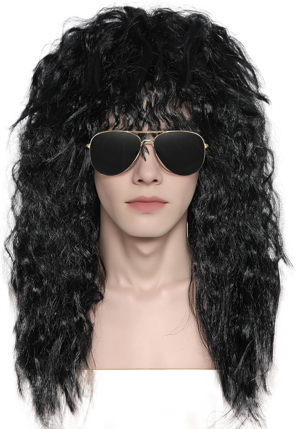 80s Mullet Wig for Men Women Rock Disco Wigs Long Brown Curly Punk Rock ...