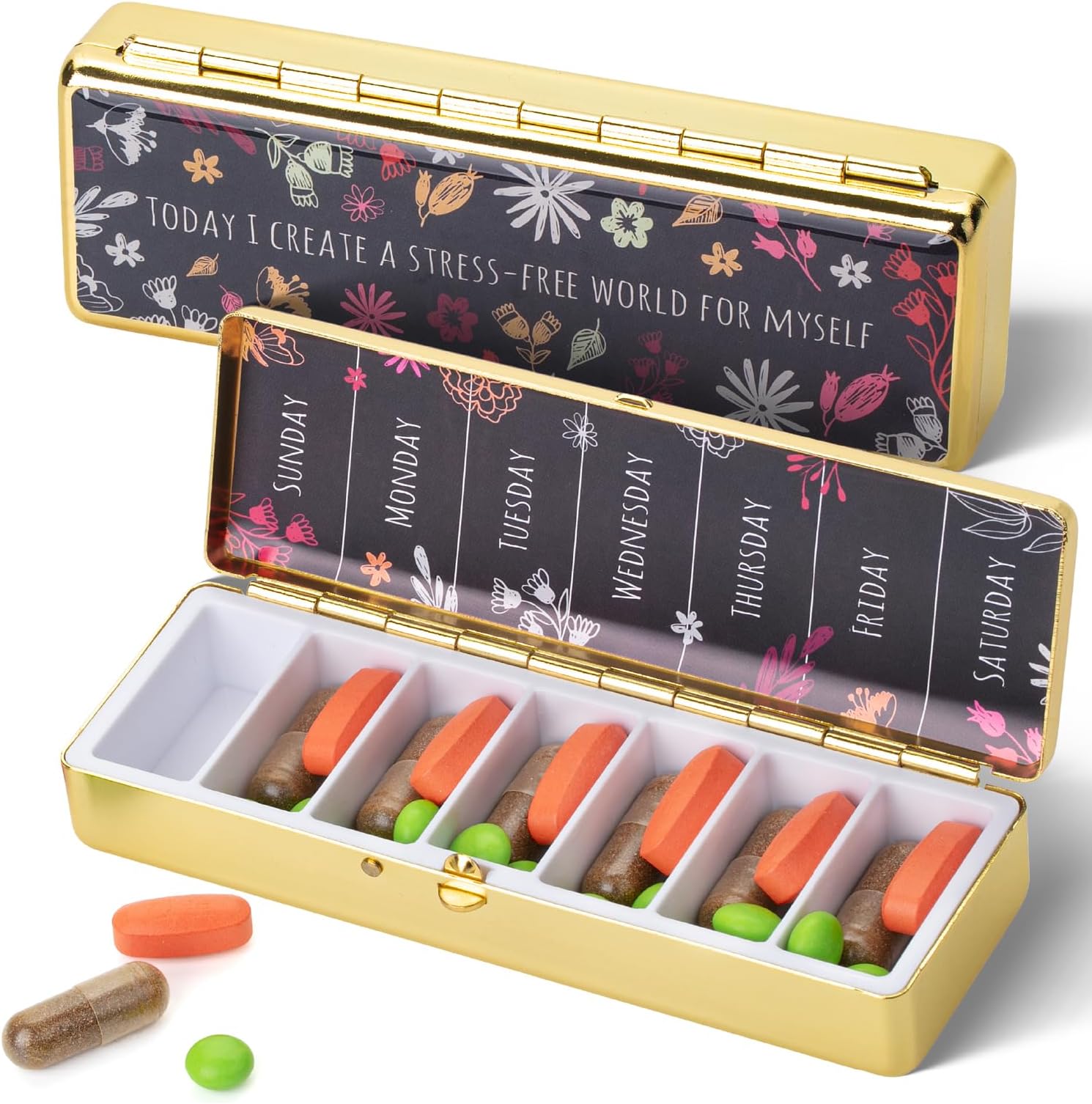 Amazon.com: Mr. Pen- Stylish Metal Weekly Pill Organizer, Small Pill ...