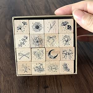 Amazon.com: 16Pcs Wooden Mounted Rubber Stamps Wood Rubber Stamp Set ...