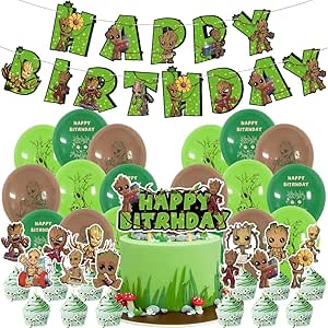 Hilloly Groot Birthday Decorations Set, 32 Pcs Including Banner, Cake ...