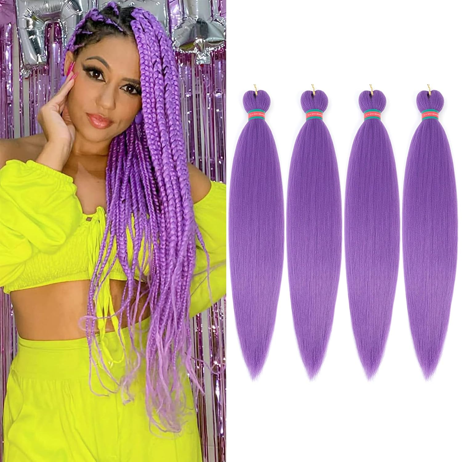 Amazon.com : RUN SHUI Purple Pre stretched Braiding Hair 4 Packs Pre ...