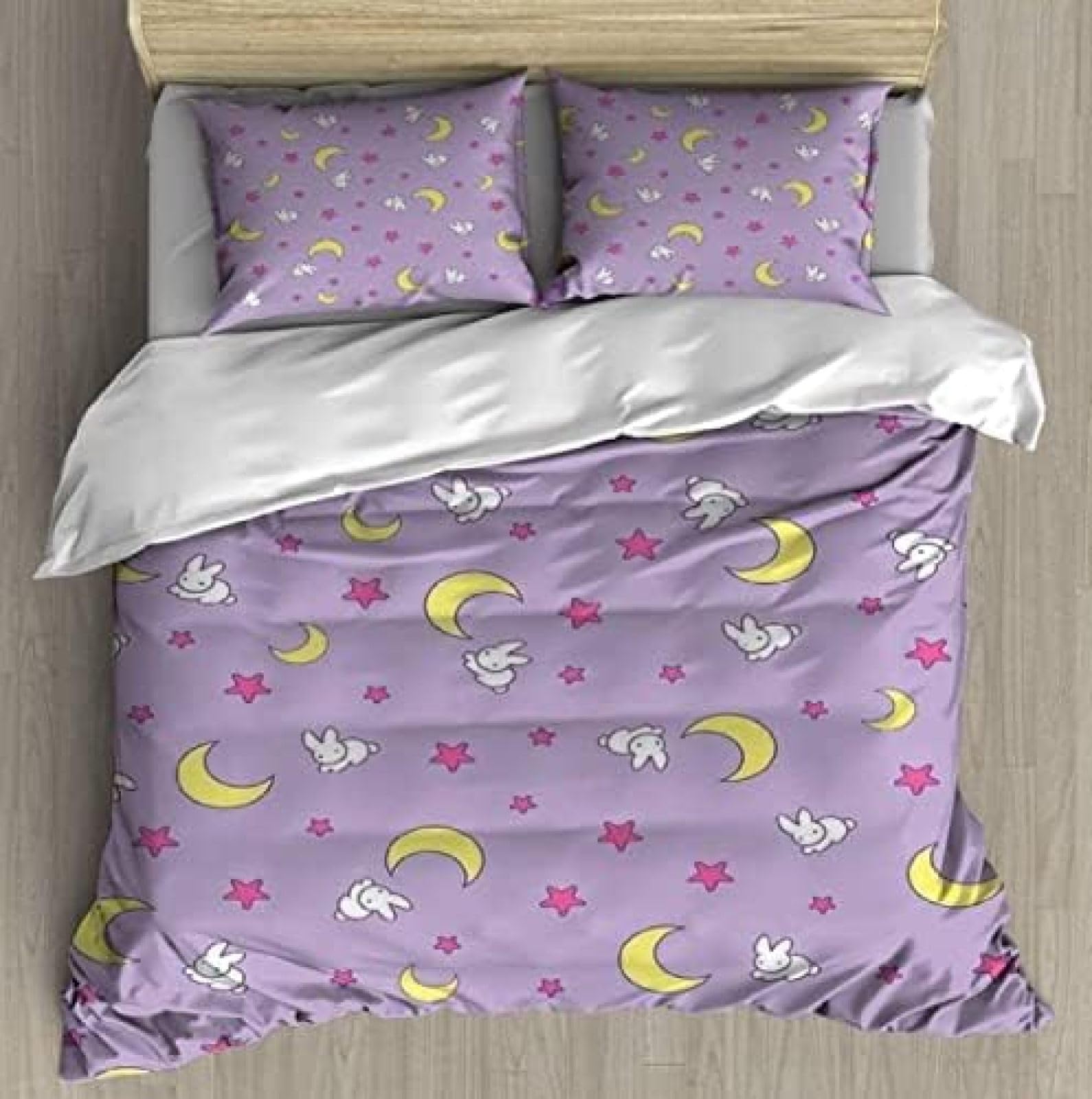 Amazon.com: HaNduo 3 Piece Bedding Set, Rabbit Moon Star Modern Home ...