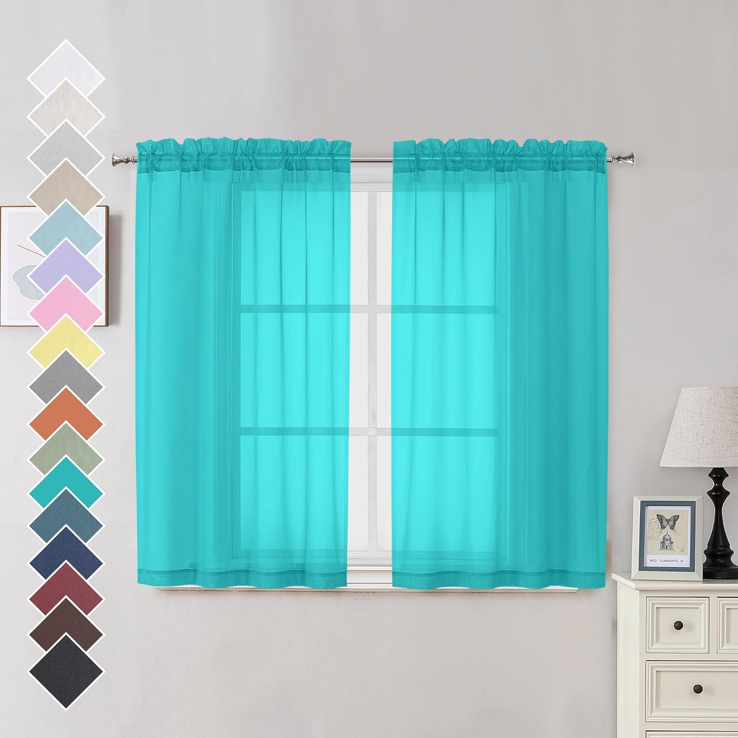 Amazon.com: OVZME Turquoise Sheer Curtains 45 Inches Long 2 Panels ...