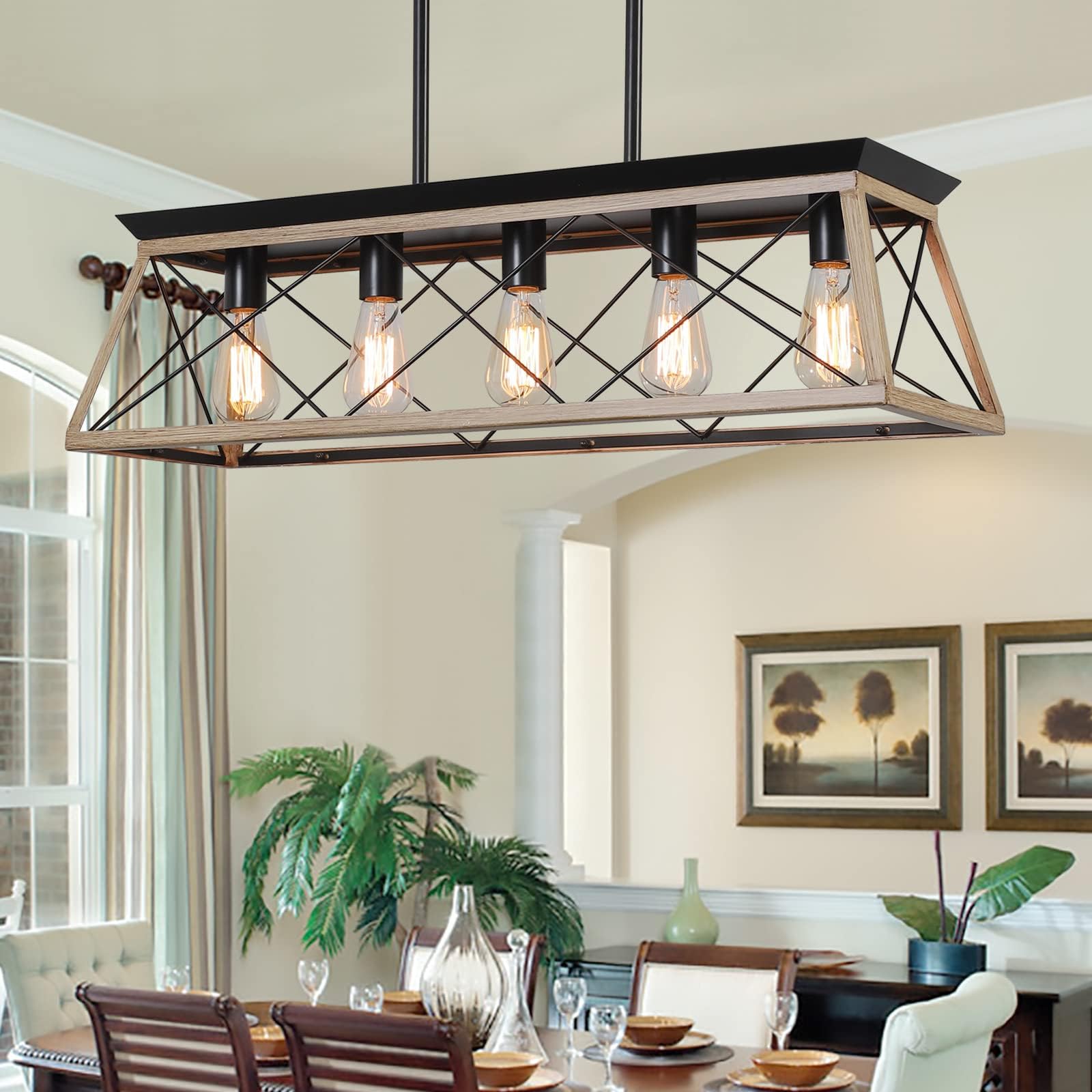 Merbotin Farmhouse Island Light Collections- 5 Light Farmhouse Dining ...