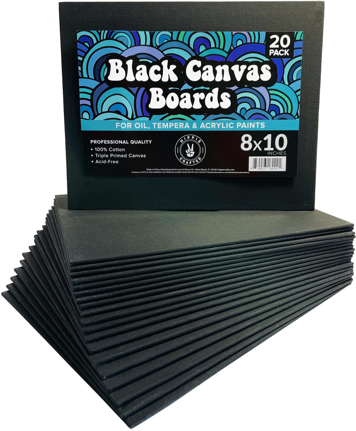 Amazon.com: Black Canvas Panels for Painting, 20 Pack, 8x10 Inch Gesso ...