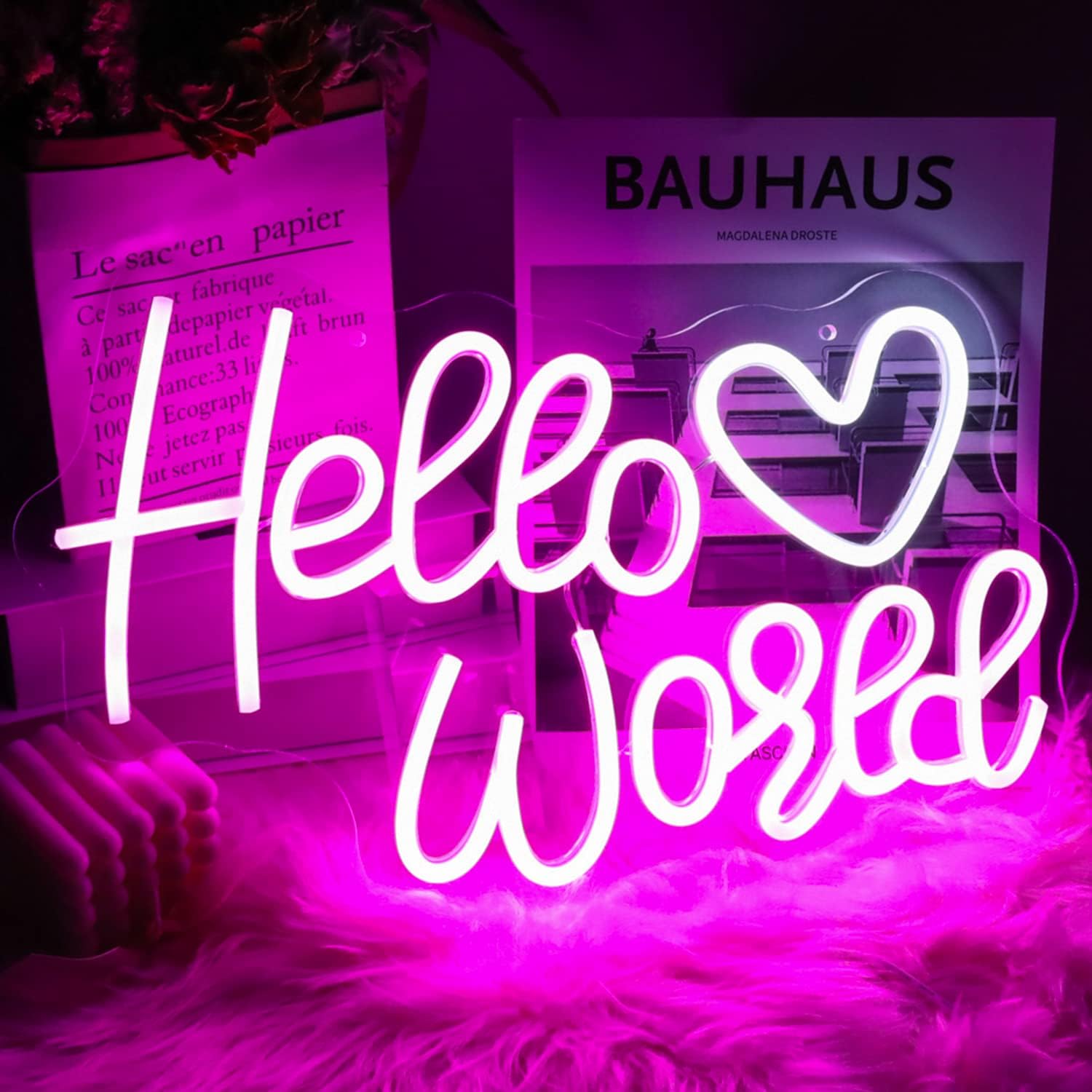 Amazon.com: Hello World Neon Sign Pink Neon Lights Neon Letter Sign ...