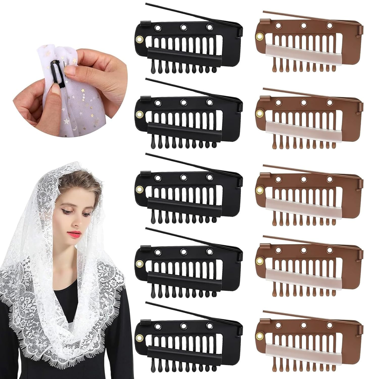 Amazon.com : 10PCS Chunni Dupatta Clips with Safety Pin, 10-Teeth ...