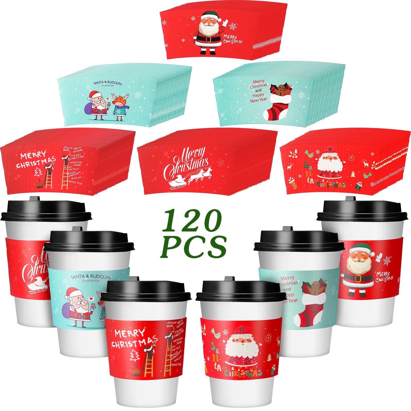 Boao Christmas Coffee Tea Cup Sleeves, Disposable Paper Cup Sleeves ...