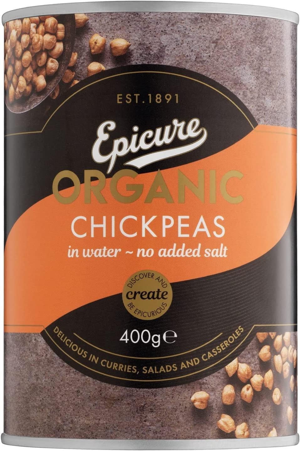 Epicure Organic Chickpeas in Water, No Added Salt, 400 g (Pack of 6 ...
