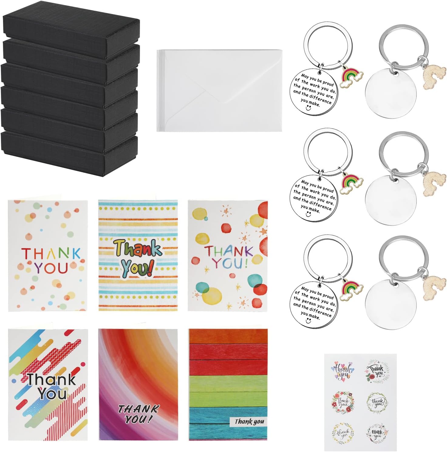 MSKS 6 pcs Thank You Cards and Rainbow Keyrings with Envelopes Gift Box ...