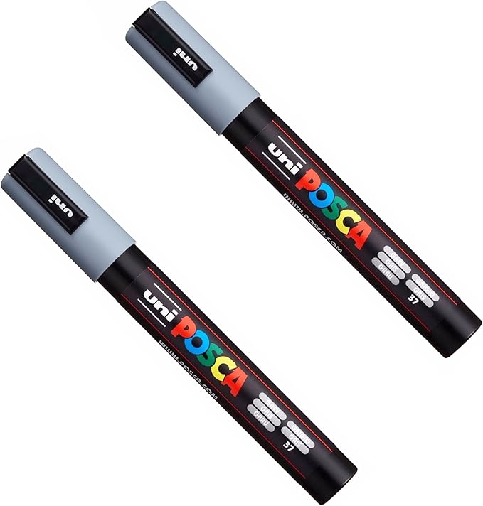 Posca PC-5M Paint Marker Art Pens - 1.8-2.5mm Nib - Grey Ink (2 ...