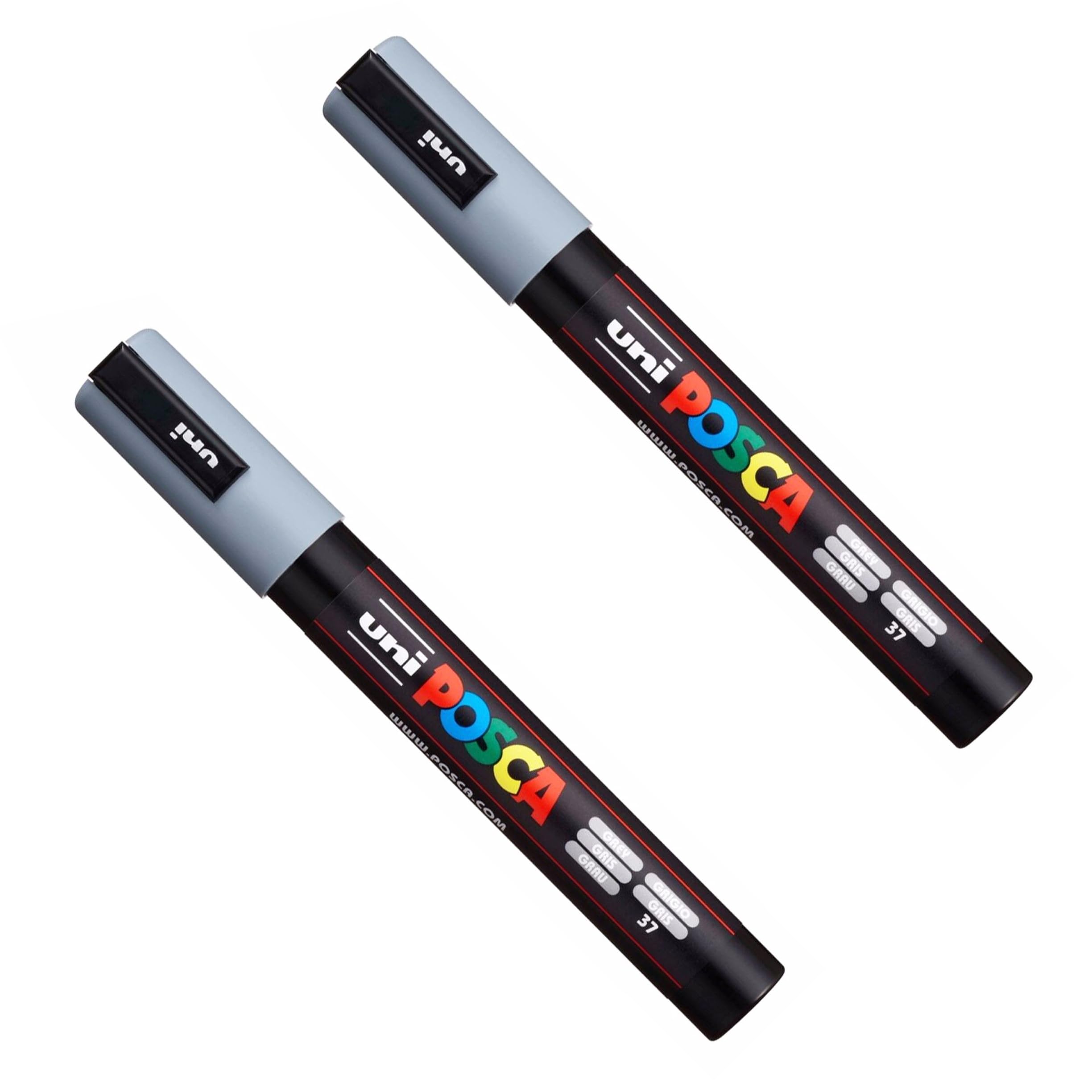 Posca PC-5M Paint Marker Art Pens - 1.8-2.5mm Nib - Grey Ink (2 ...