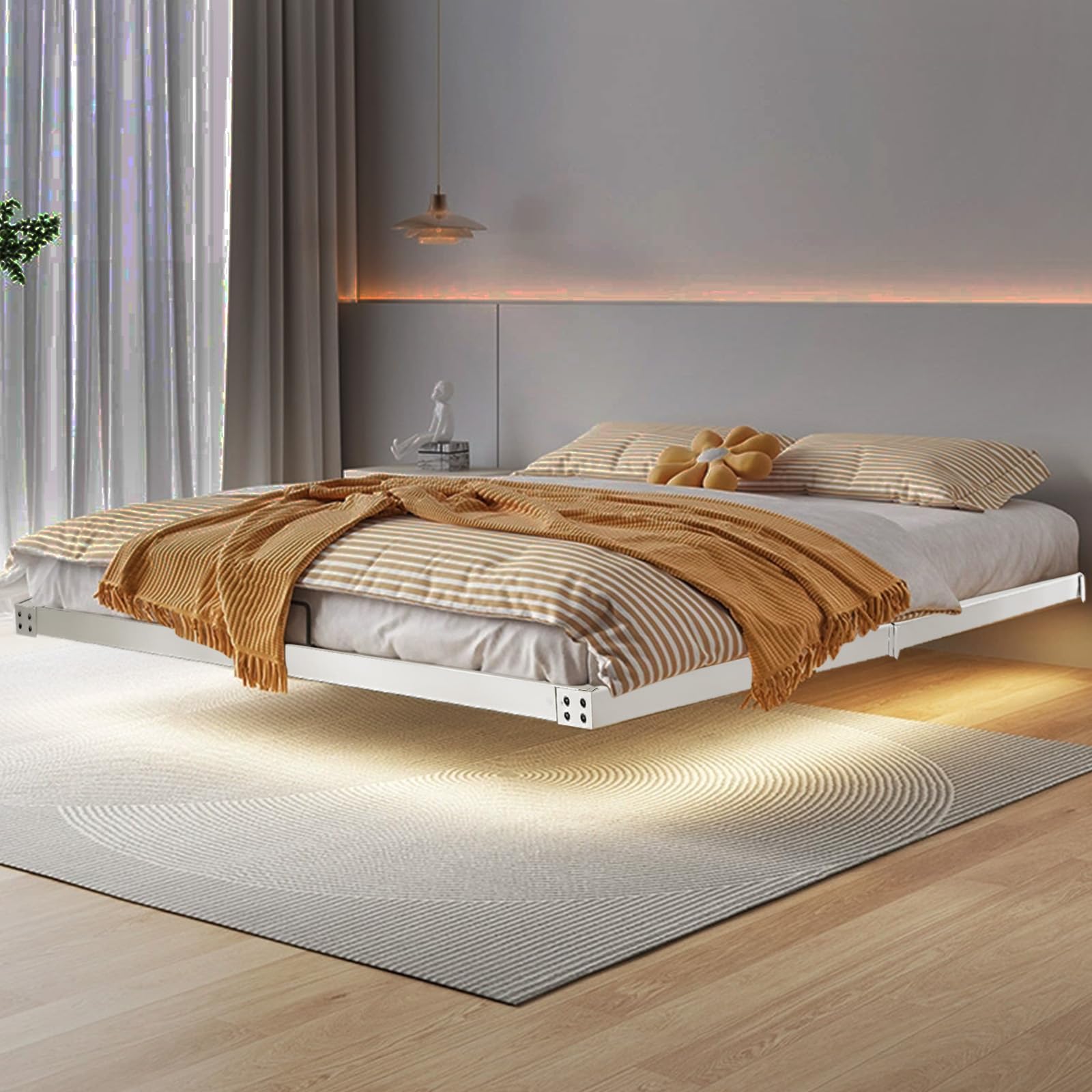 Amazon.com: FANFX Floating Bed Frame with Induction Light, Metal Full ...