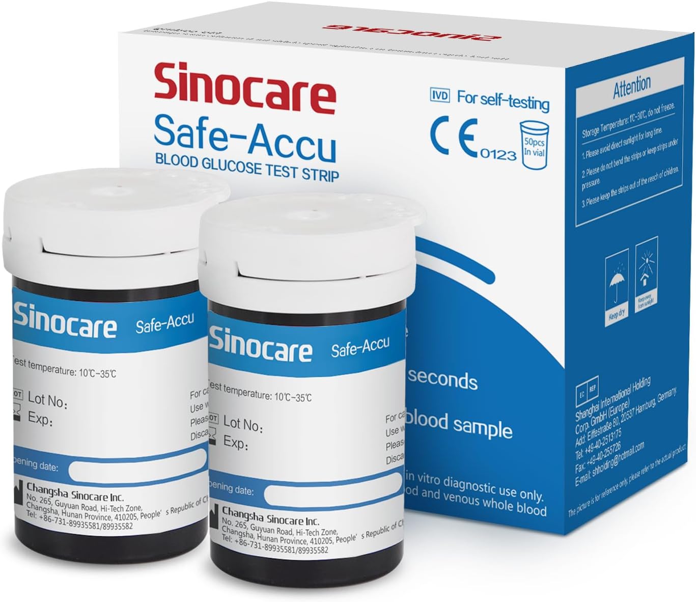 SINOCARE SAFE ACCU Blood Glucose Test STRIPS, Box of 50 | Works with ...