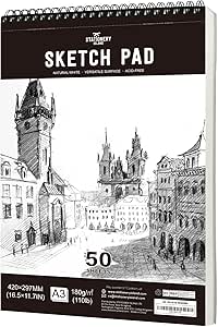 STATIONERY ISLAND Sketch Pad, A3 Sketch Book 180 g/m² Thick Paper, 100 Pages / 50 Sheets Spiral ...
