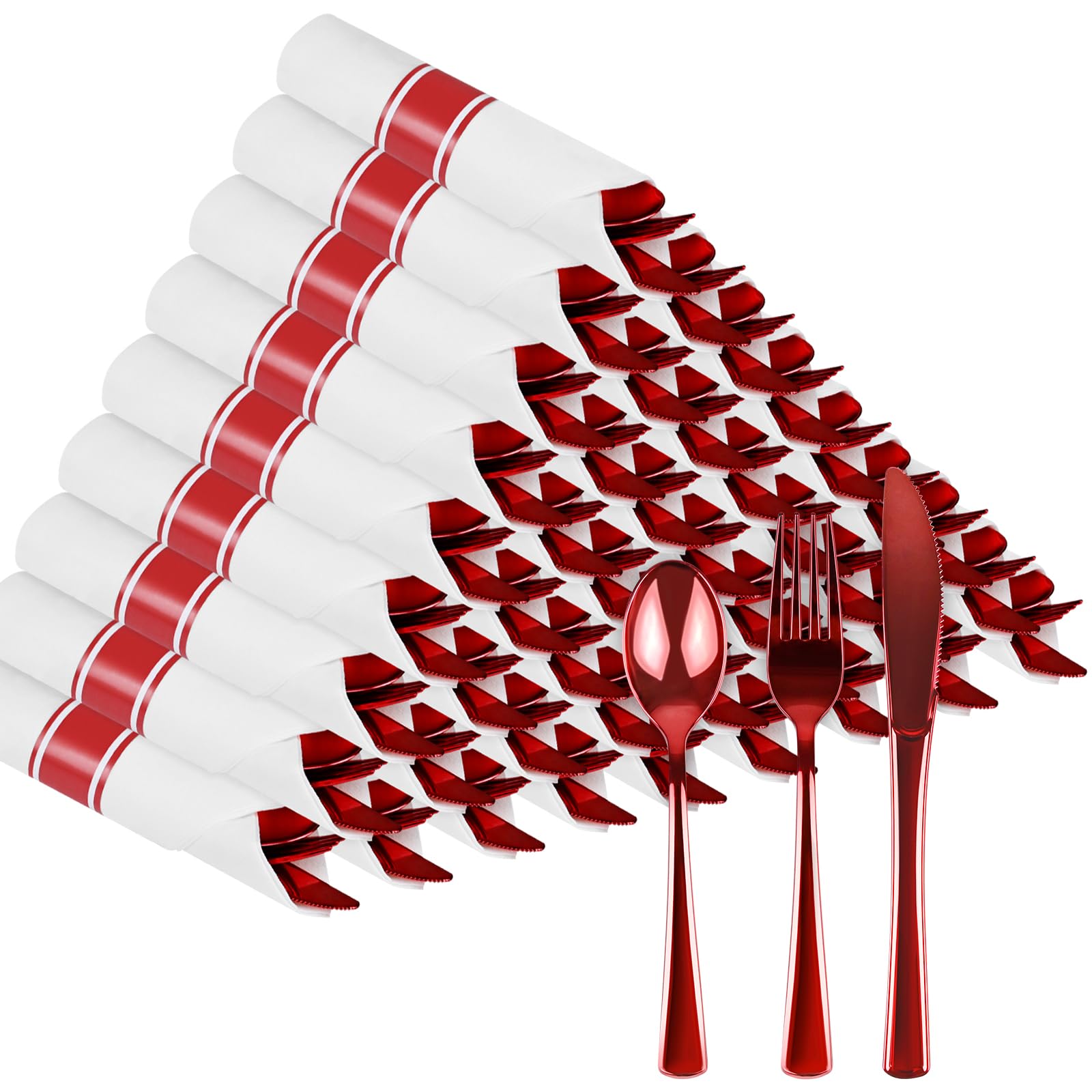Amazon.com: 60Pack Red Pre Rolled Plastic Silverware - Wrapped Red ...