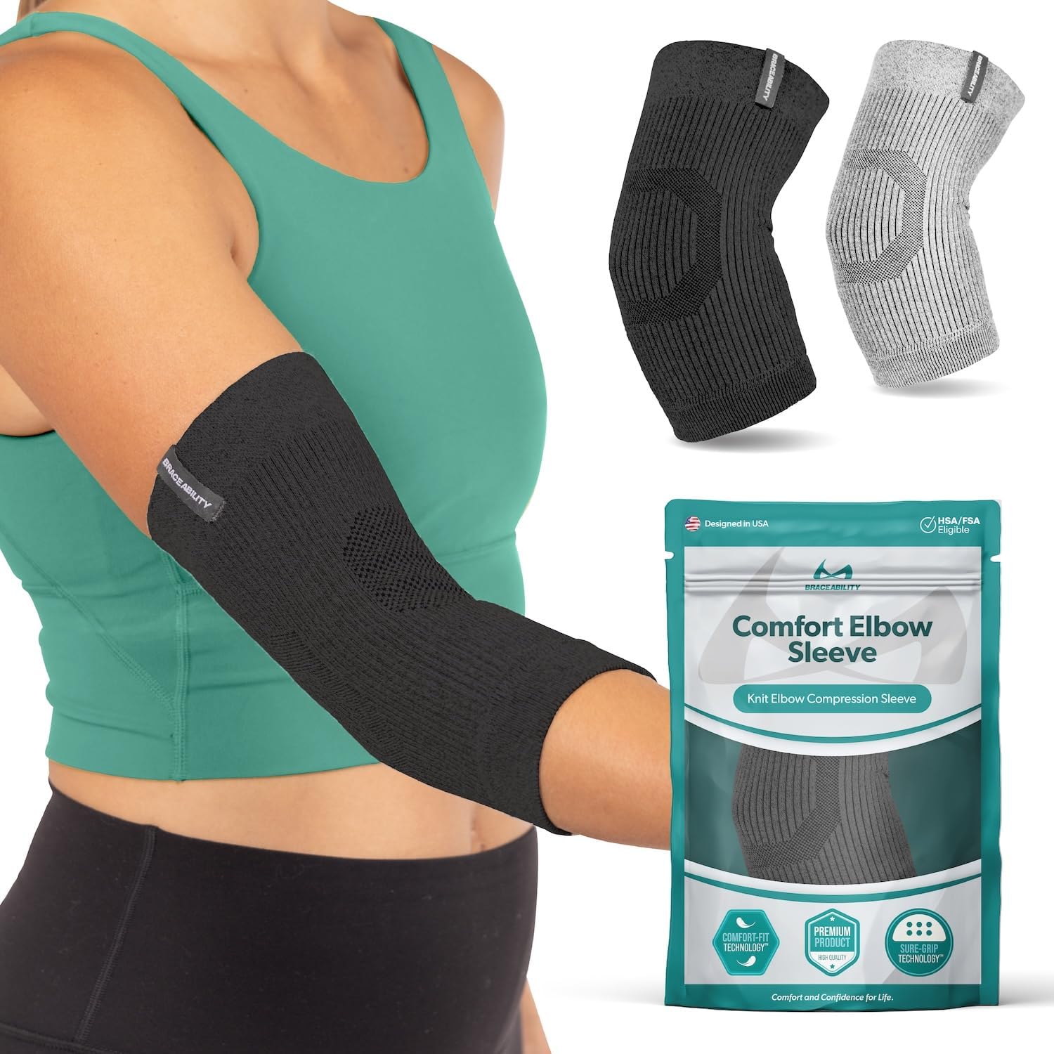 Amazon.com: BraceAbility Elbow Compression Sleeve - Elbow Brace for ...