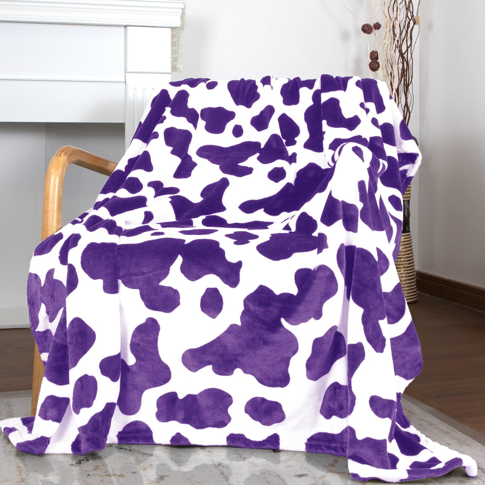 Amazon.com: Purple Cow Print Blanket Soft Warm Plush Cow Blankets and ...