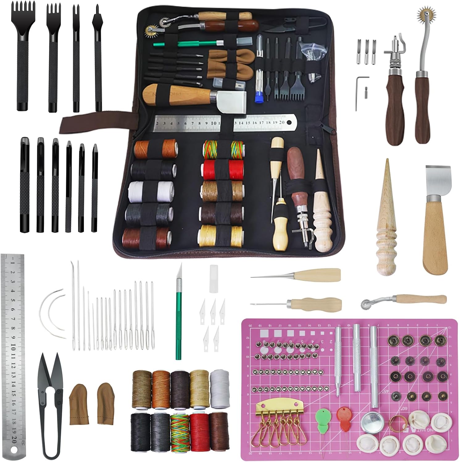 Amazon.com: AMOGTO Leather Working Tools for Beginner, 98 Pcs Practical ...