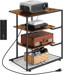 Amazon.com: 4 Tier AV Media Stand with Power Outlets, Wooden Audio Rack Tower with Metal Shelves ...