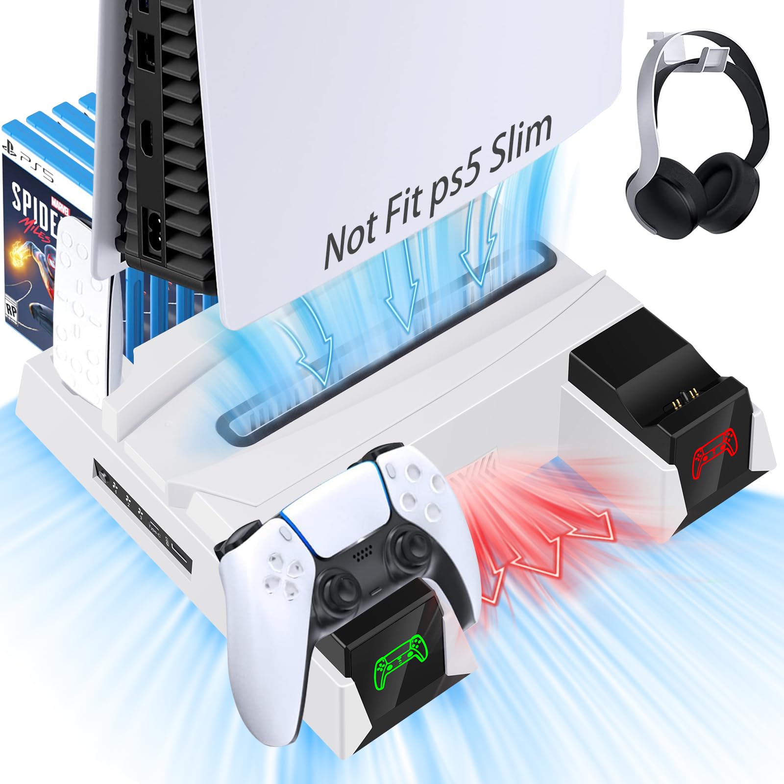 ARyee PS5 Stand with Cooling Fan and Dual Controller Charging Station ...