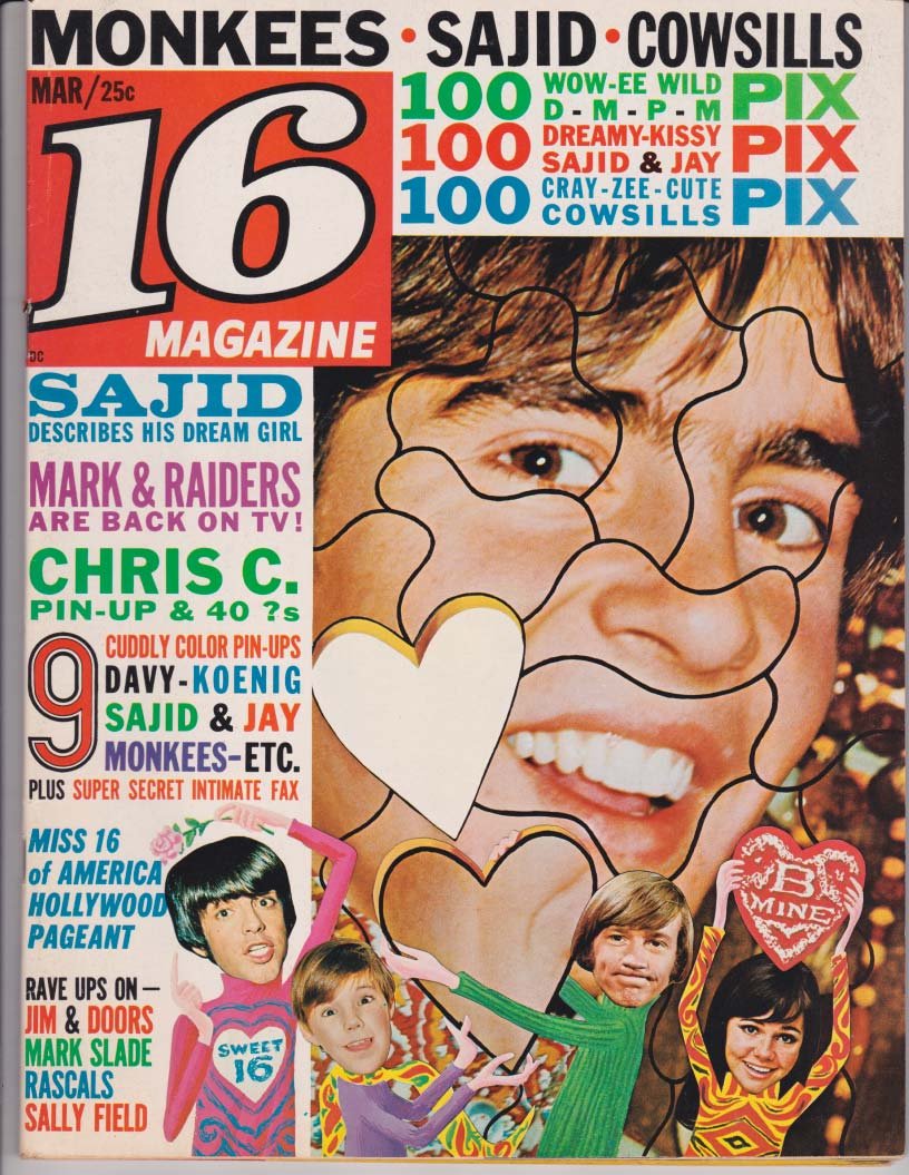 16 Teen Magazine THE MONKEES Cowsills DAVY JONES Mark Lindsay ...