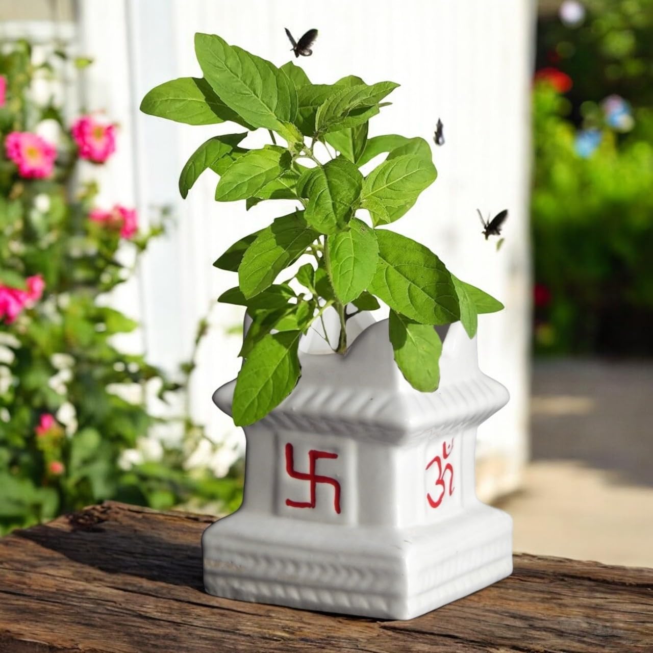 ecofynd 5 inches Tulsi Ceramic Plant Pots, Flower Pot with Drainage ...