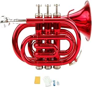 Amazon.com: Merano B Flat Red Pocket Trumpet with Case+Mouth Piece ...