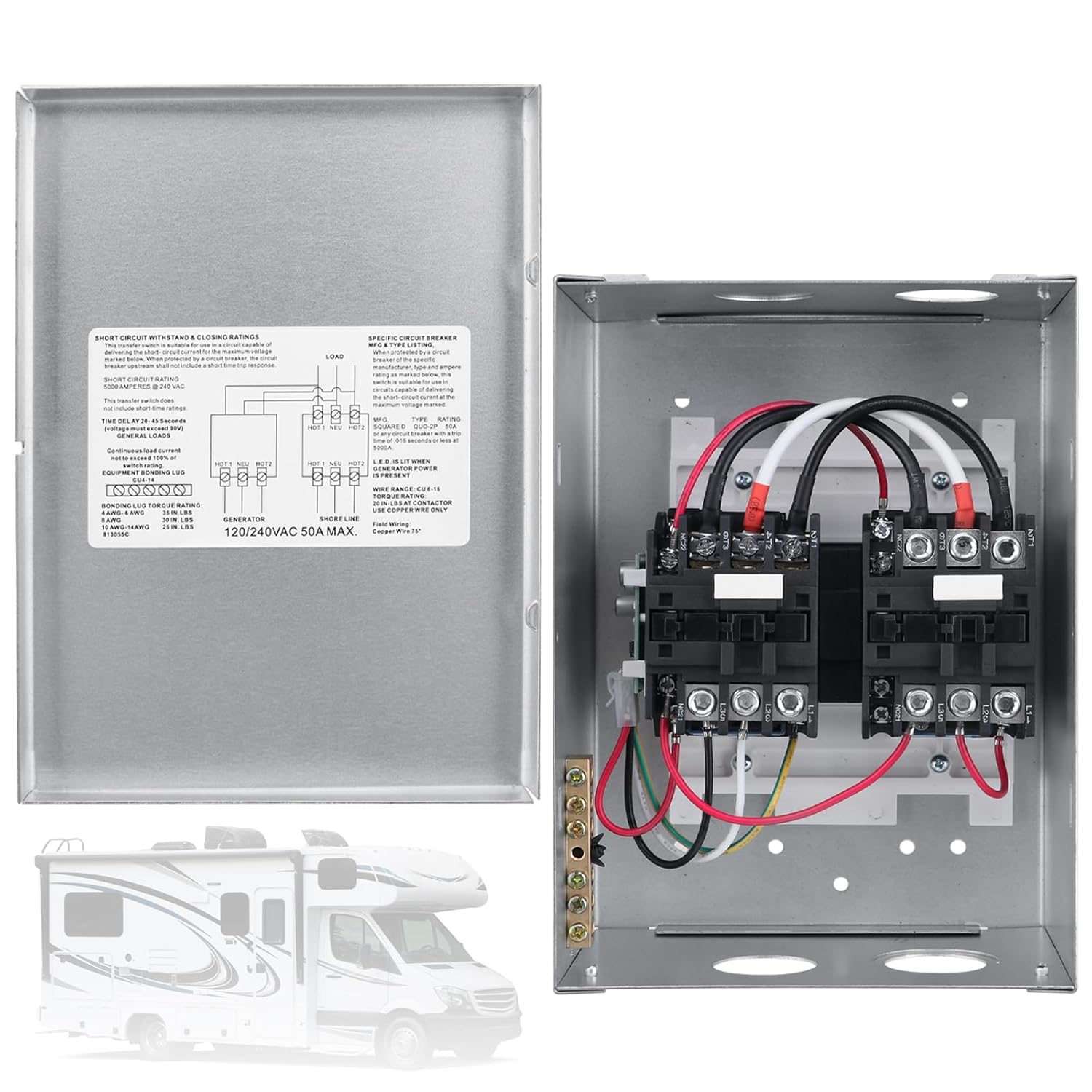 Amazon.com: RV Automatic Transfer Switch, 50 Amp, 120/240 VAC ...