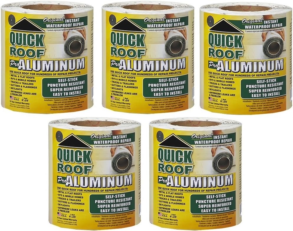 Quick Roof 6 in. W x 25 ft. L Aluminum Self Stick Instant Waterproof ...