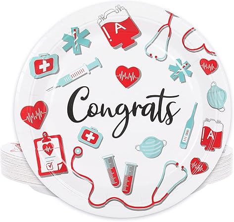 Amazon.com: Whaline Nurse Graduation Paper Plates 9 Inch Congrats Round ...