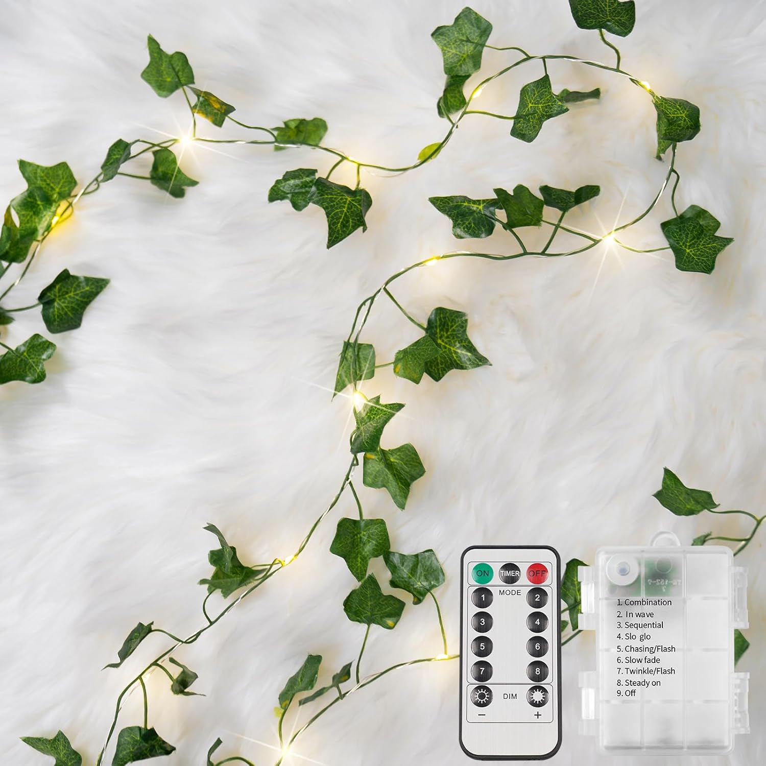 Amazon.com: suddus Vine with Fairy Lights Battery Operated, 100 LED Ivy ...