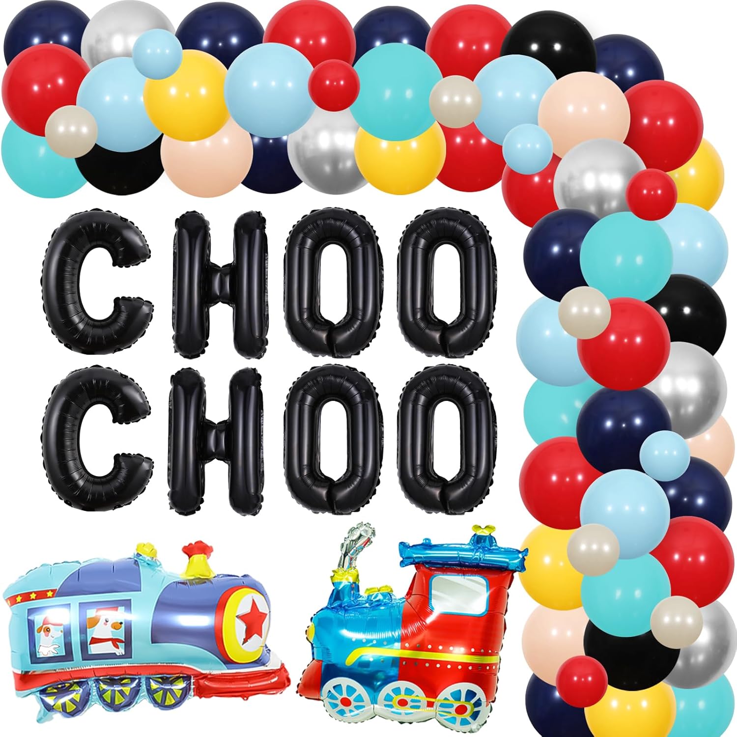 Amazon.com: Train Party Decorations, Choo Choo Train Balloon Garland ...