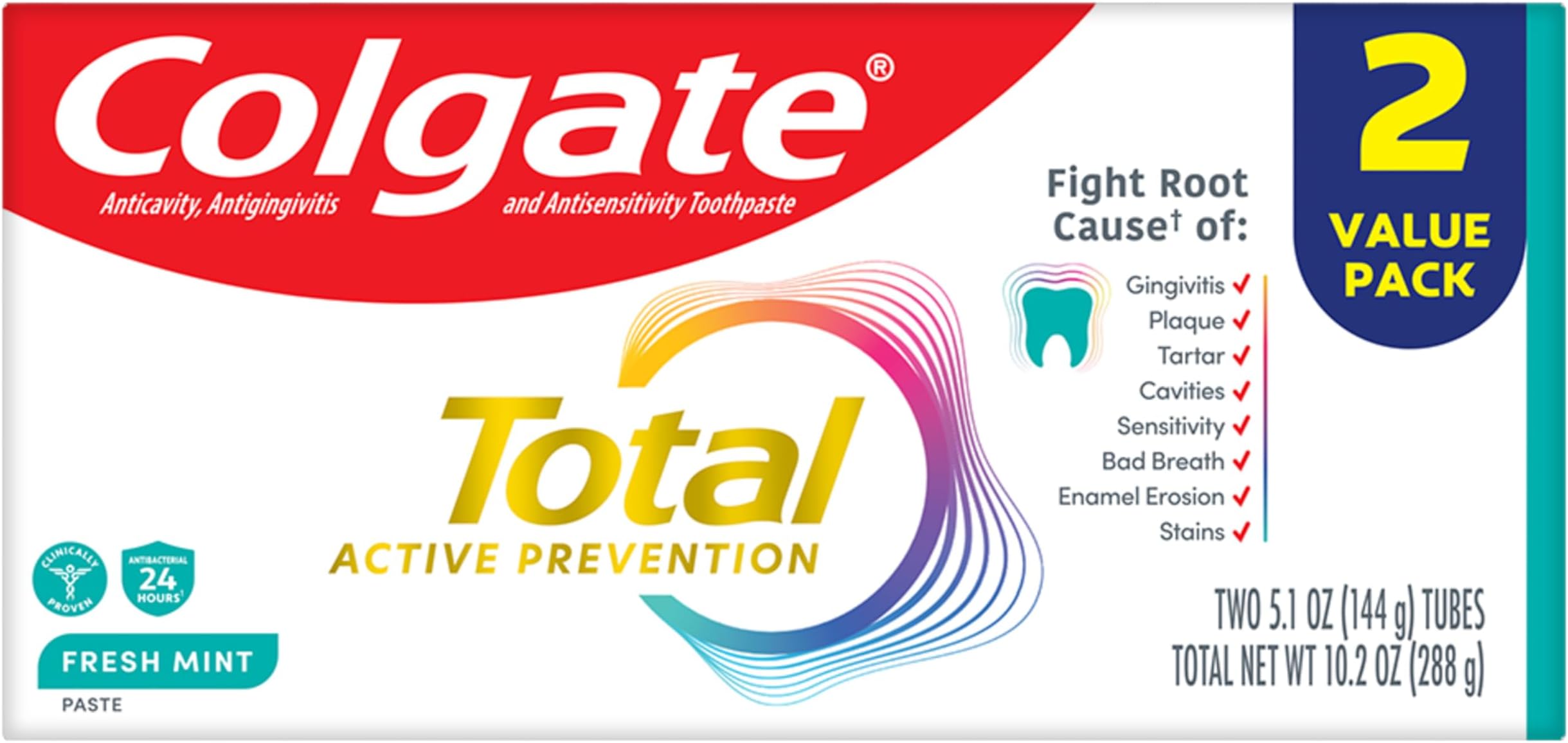 Amazon.com : Colgate Total Active Prevention Fresh Mint Toothpaste ...
