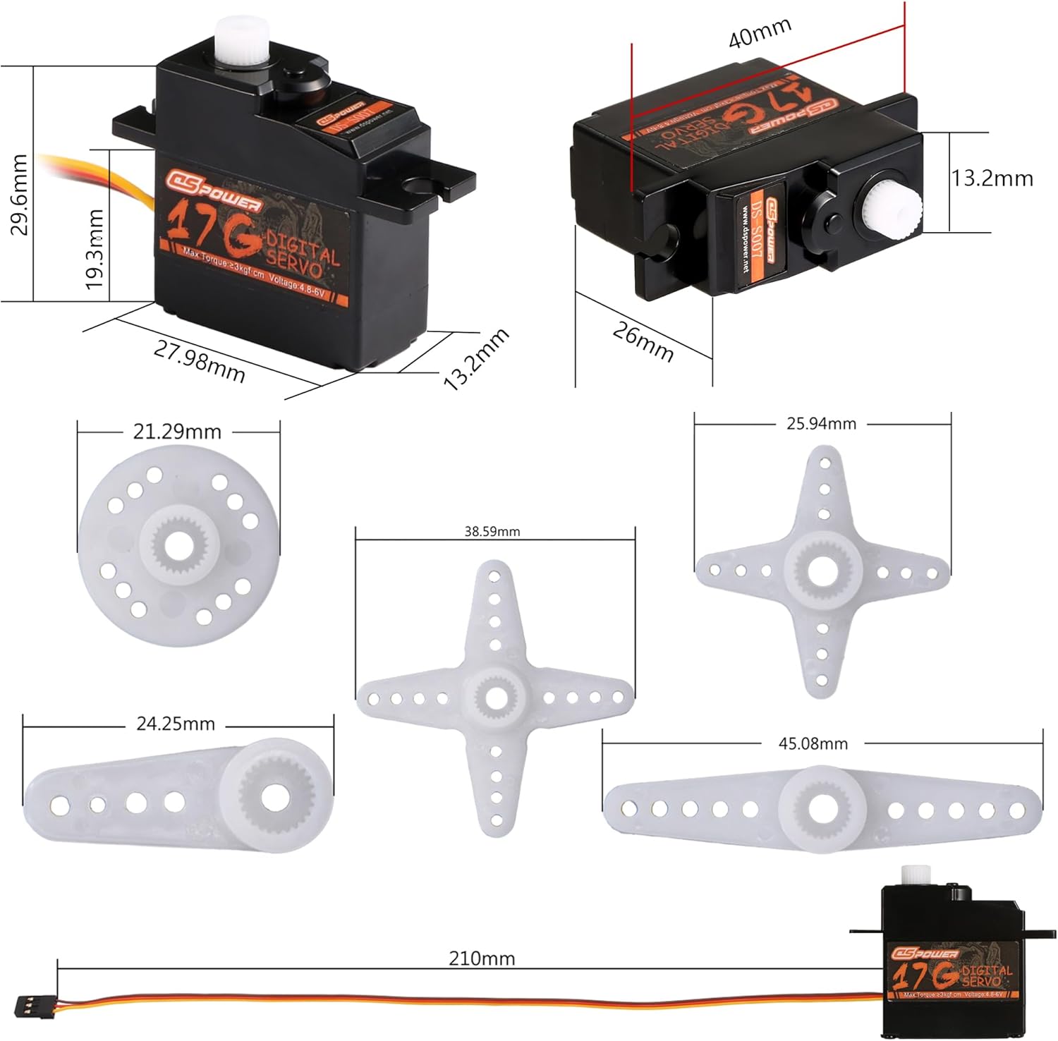 DSPOWER 2 piezas 17G RC Micro Servo, impermeable RC Mini servo digital ...