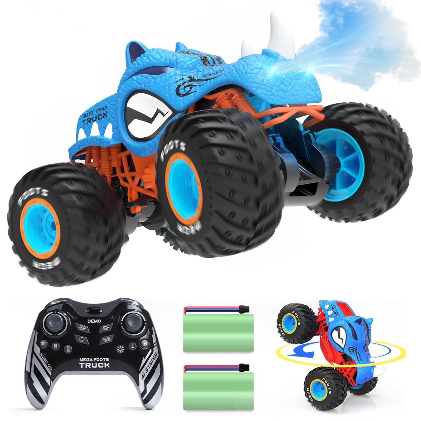 DEERC High Speed Stunt Remote Control Monster Truck for Boys, Upright ...