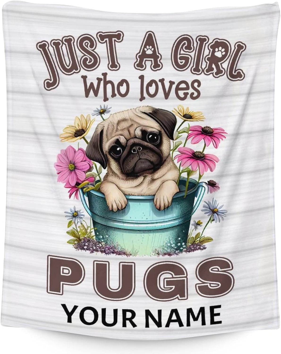Amazon.com: Personalized Pug Blanket Gifts with Name - 40"x50" Cute ...