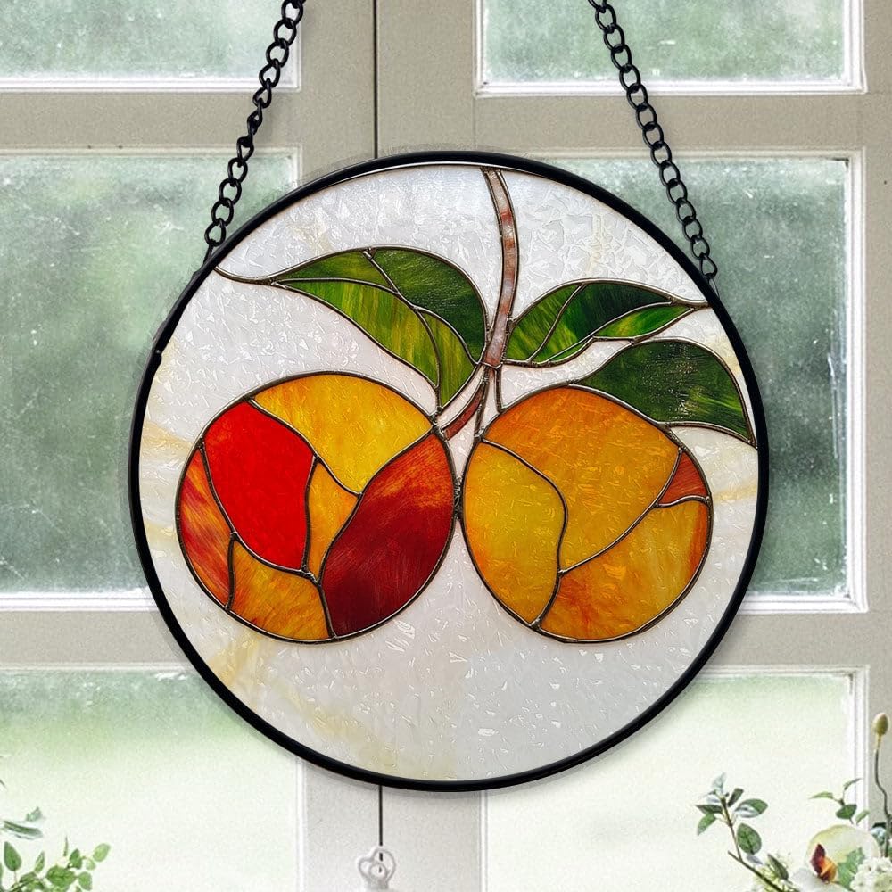 Peach Fruit Stained Glass Suncatcher for Windows, Christmas 2025 Gift ...